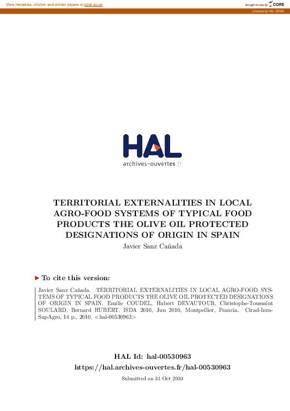 (PDF) Territorial Externalities in Local Agro-Food Systems of Typical ...