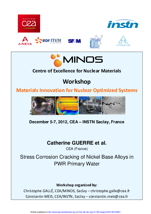 (PDF) Stress Corrosion Cracking of Nickel Base Alloys in PWR Primary Water