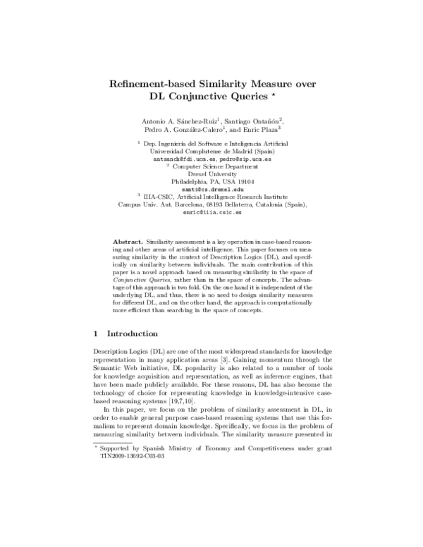 Pdf Refinement Based Similarity Measure Over Dl Conjunctive Queries Enric Plaza