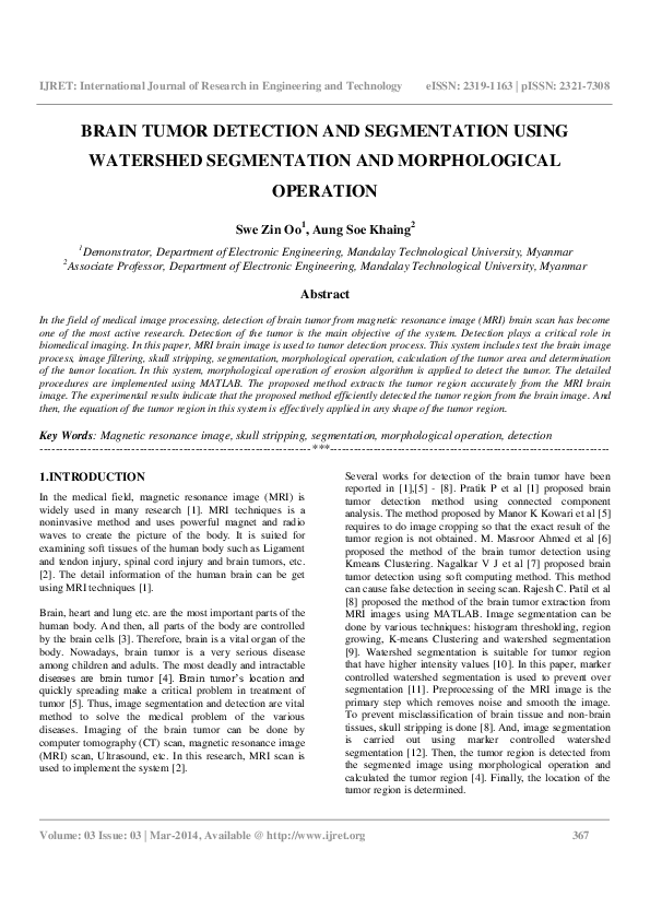 Pdf Brain Tumor Detection And Segmentation Using Watershed