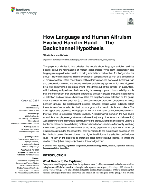 (PDF) How Language and Human Altruism Evolved Hand in Hand — The ...