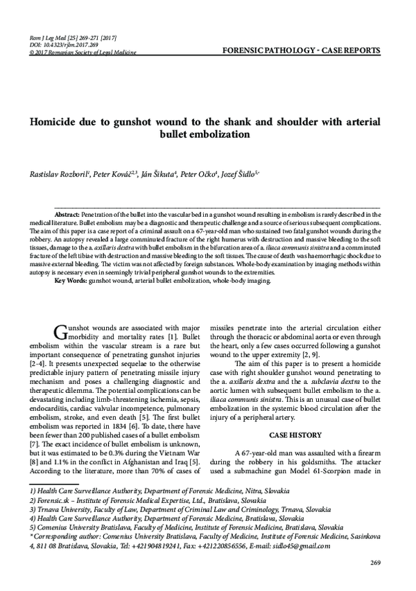 (PDF) Homicide due to gunshot wound to the shank and shoulder with ...