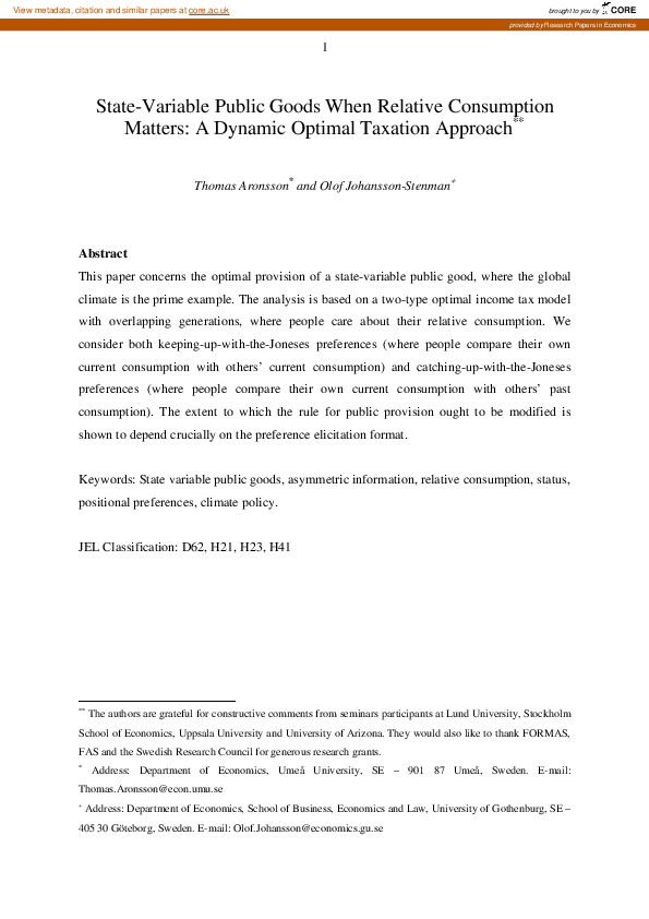 (PDF) State-Variable Public Goods When Relative Consumption Matters: A Dynamic Optimal Taxation ...