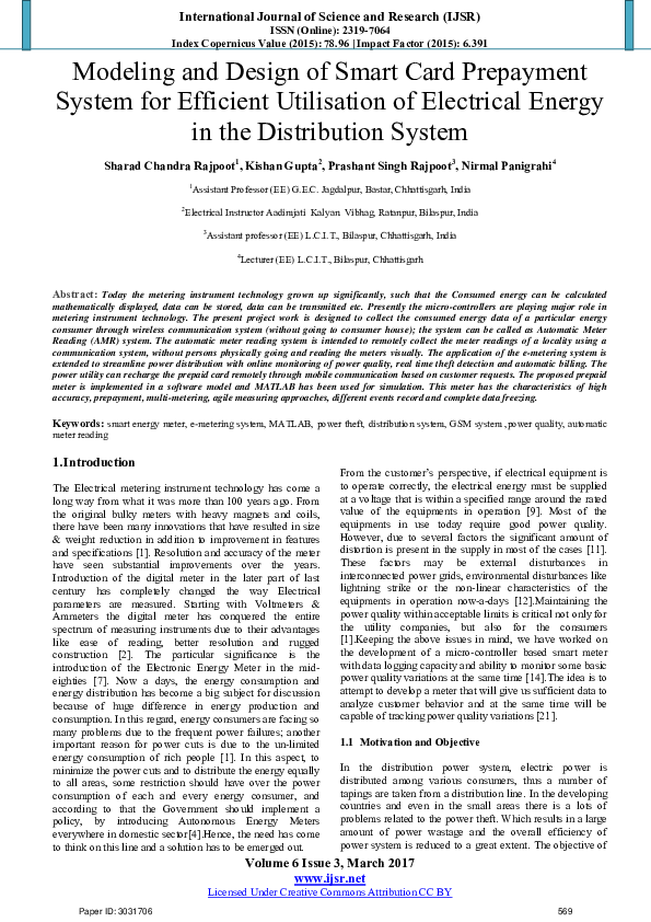 (PDF) Modeling and Design of Smart Card Prepayment System for Efficient Utilisation of ...