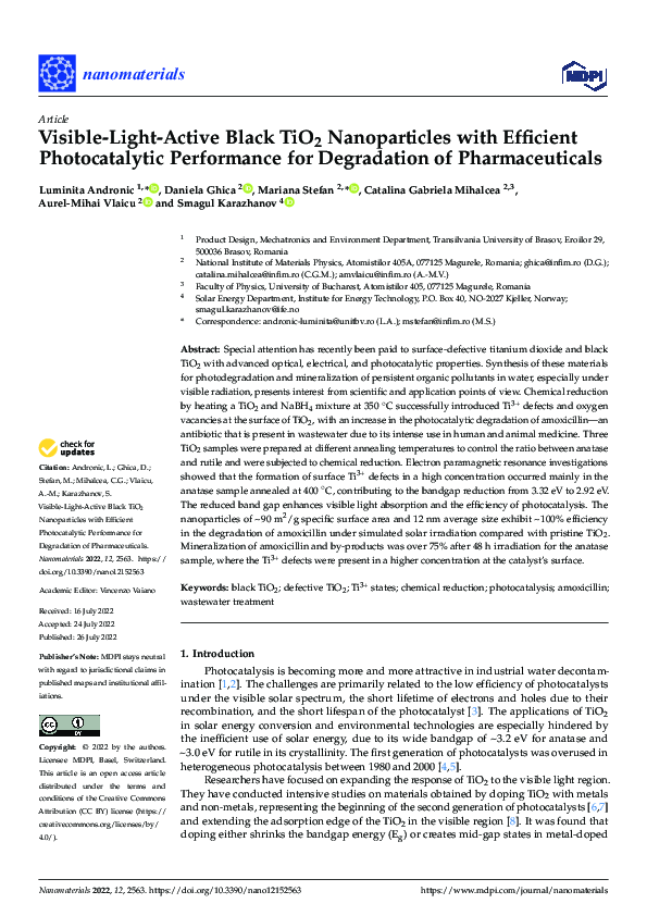 (PDF) Visible-Light-Active Black TiO2 Nanoparticles with Efficient Photocatalytic Performance ...