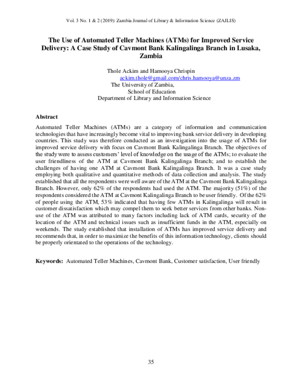 (PDF) The Use of Automated Teller Machines (ATMs) for Improved Service Delivery: A Case Study of ...