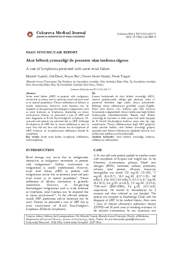 (PDF) A case of lymphoma presented with acute renal failure