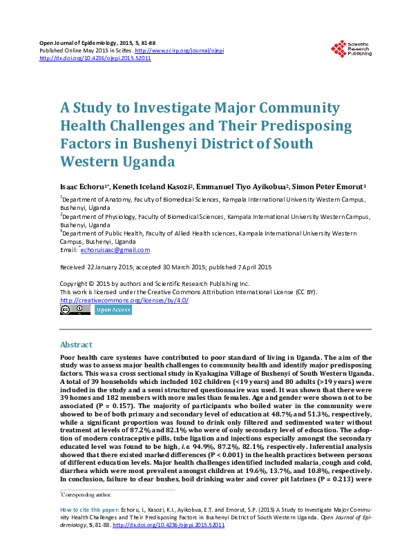 (PDF) A Study to Investigate Major Community Health Challenges and ...
