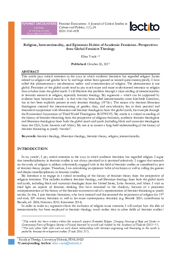 (PDF) Religion, Intersectionality, and Epistemic Habits of Academic ...