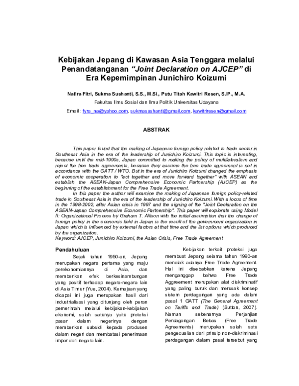 (PDF) Kebijakan Jepang di Kawasan Asia Tenggara melalui Penandatanganan ...