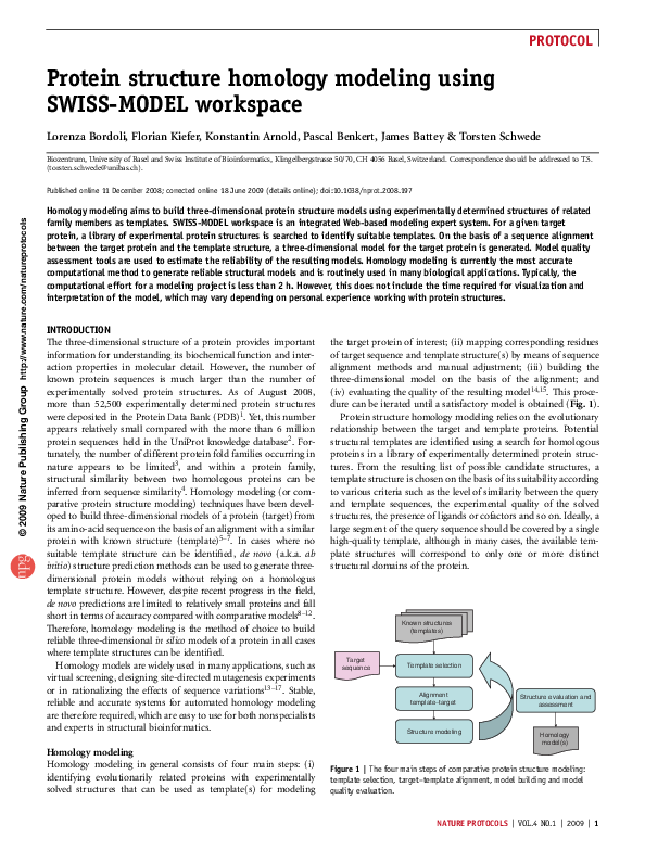 (PDF) Protein structure homology modeling using SWISS-MODEL workspace