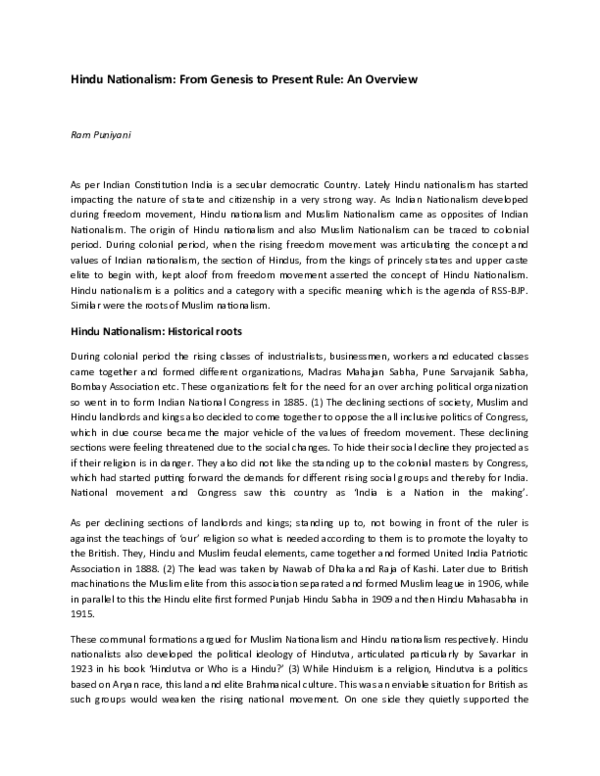 (DOC) Hindu Nationalism: From Genesis to Present Rule: An Overview