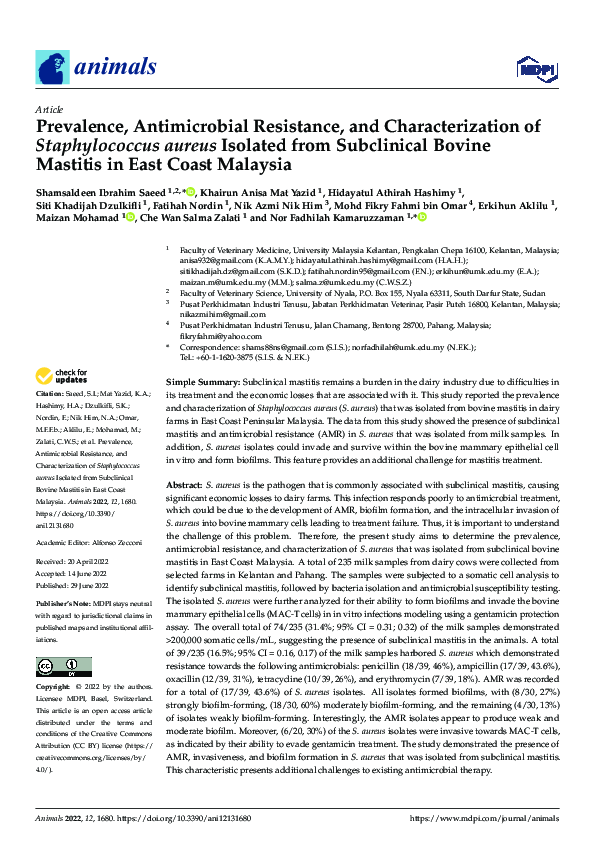 (PDF) Prevalence, Antimicrobial Resistance, and Characterization of Staphylococcus aureus ...