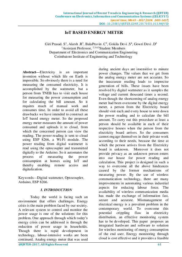 Pdf Iot Based Energy Meter