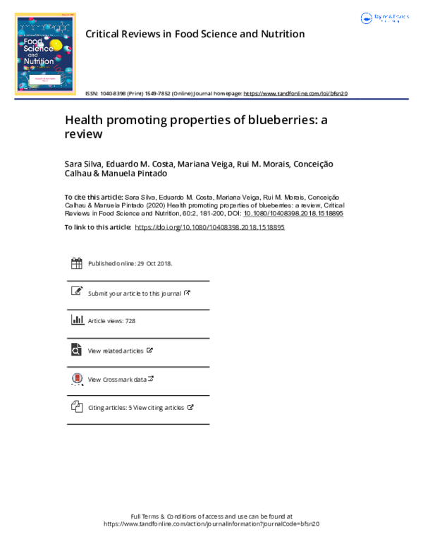 (PDF) Health promoting properties of blueberries: a review