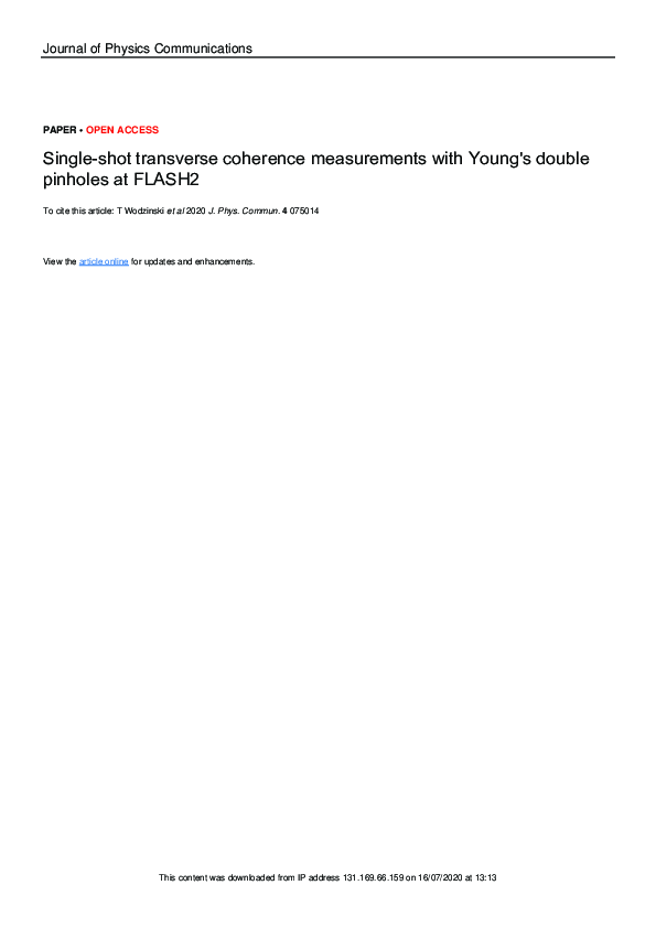 (PDF) Single-shot transverse coherence measurements with Young's double ...