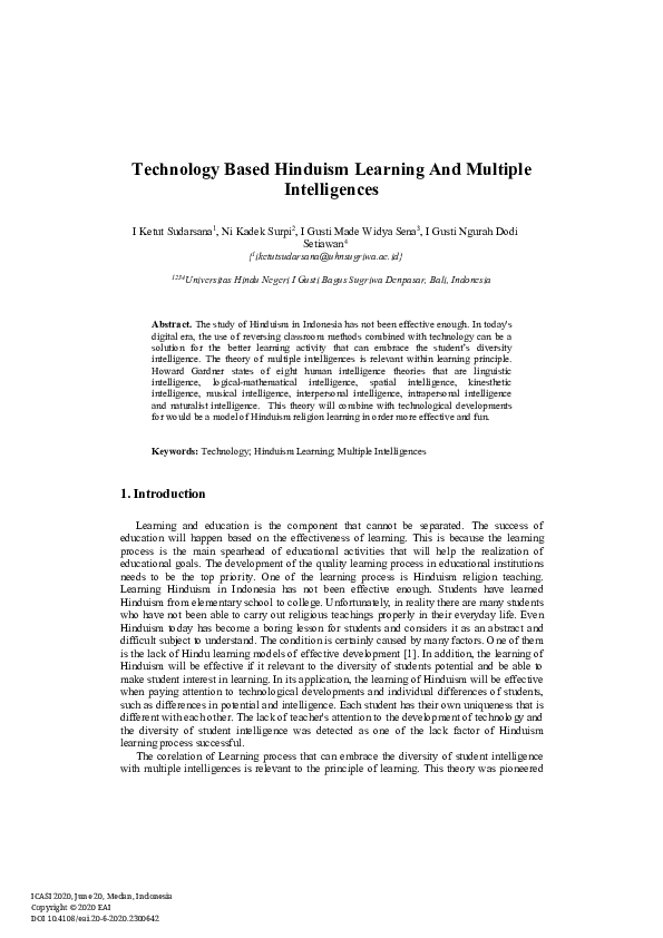 (PDF) Technology Based Hinduism Learning And Multiple Intelligences