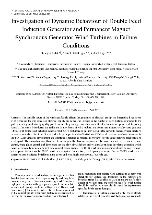 (PDF) Investigation of Dynamic Behavior of Double Feed Induction ...