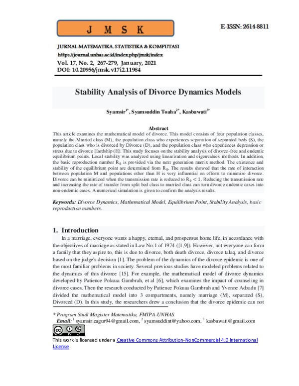 (PDF) Stability Analysis of Divorce Dynamics Models