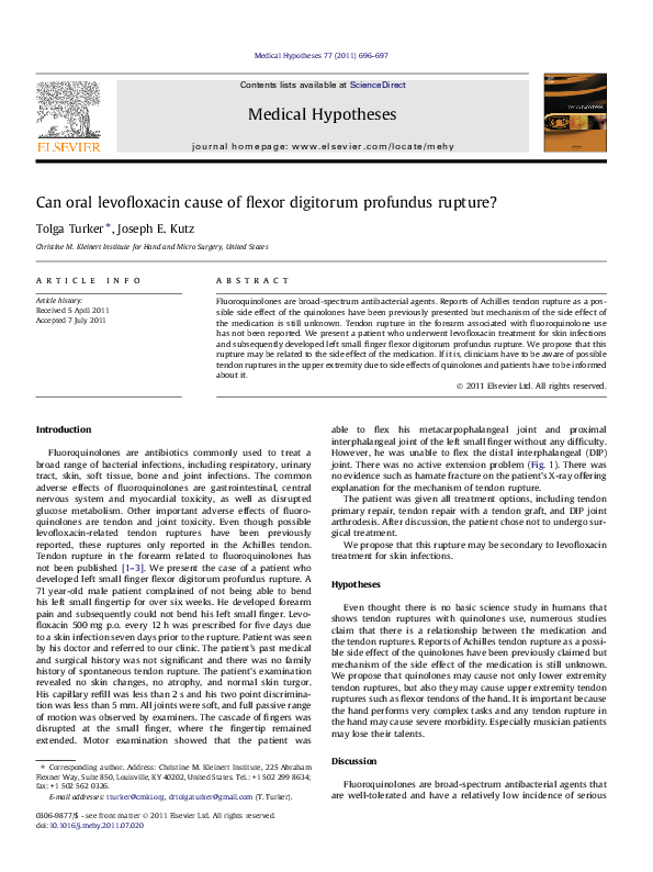 (PDF) Levofloxacin and Flexor Tendon Rupture Risk