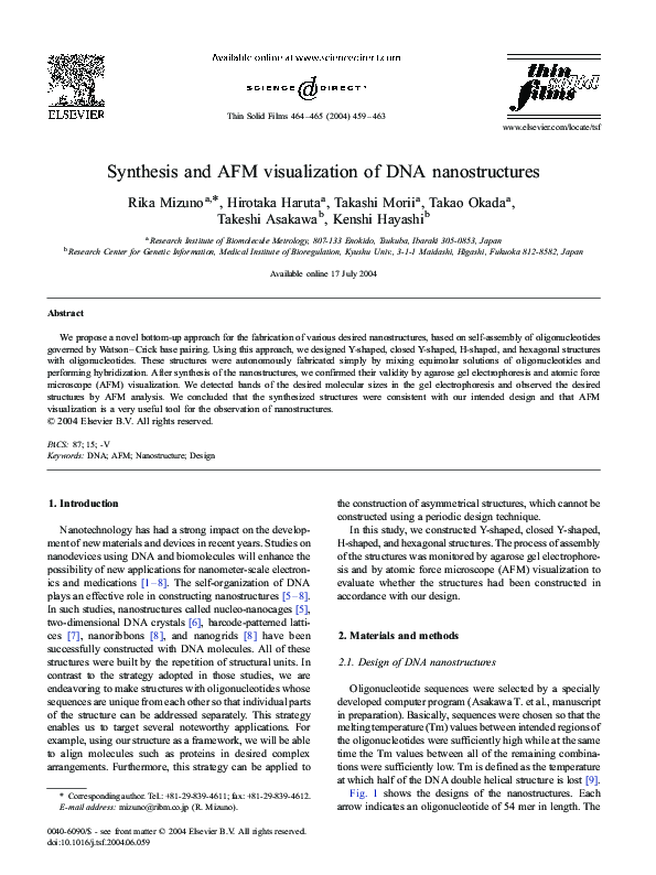 (PDF) Synthesis and AFM visualization of DNA nanostructures | Takashi Morii - Academia.edu
