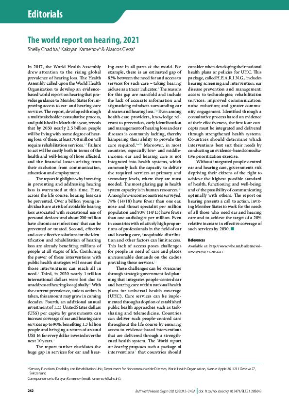 (PDF) The world report on hearing, 2021
