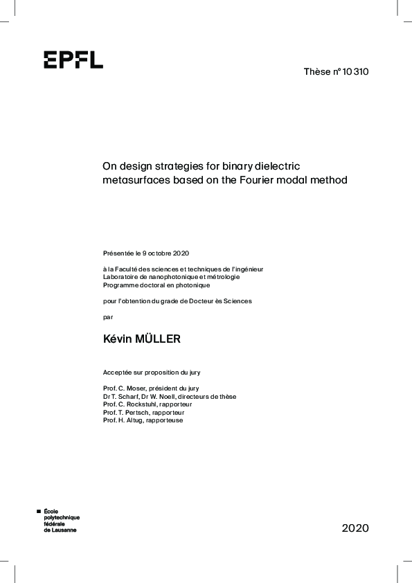 Pdf On Design Strategies For Binary Dielectric Metasurfaces Based On The Fourier Modal Method 