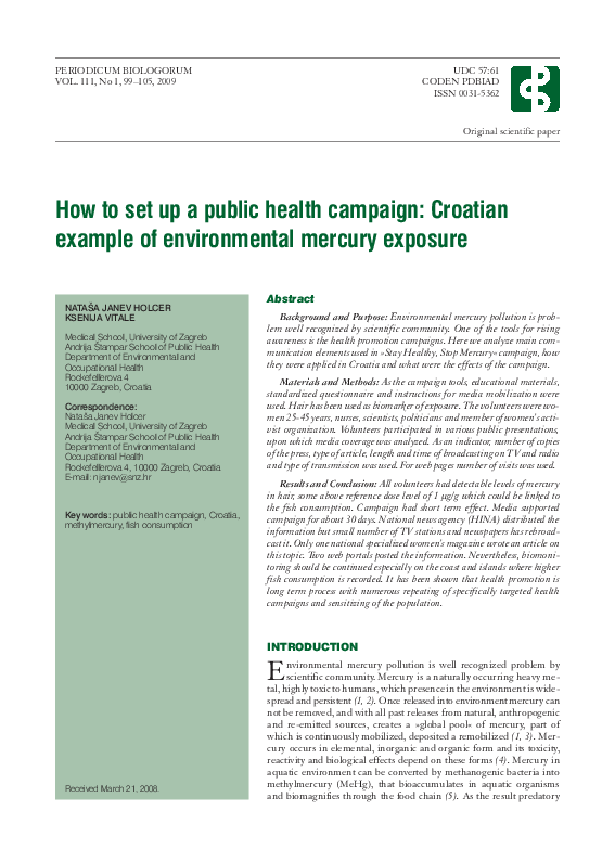 (PDF) How to set up a public health campaign: Croatian example of ...