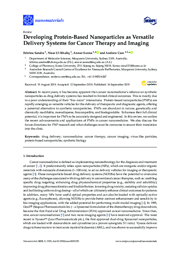 (PDF) Developing Protein-Based Nanoparticles as Versatile Delivery ...