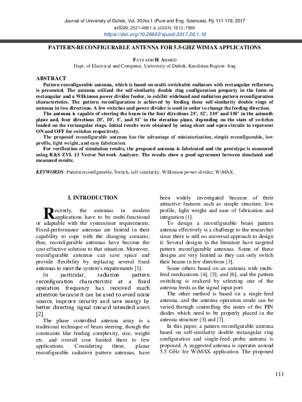 Pdf Pattern Reconfigurable Antenna For 5 5 Ghz Wimax Applications