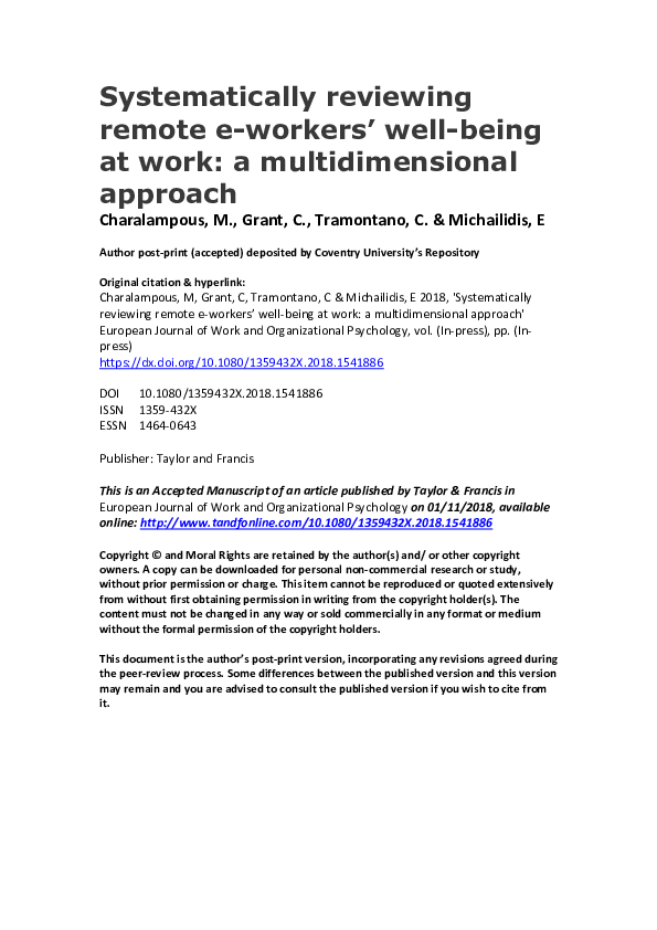 (PDF) Systematically reviewing remote e-workers’ well-being at work: a ...