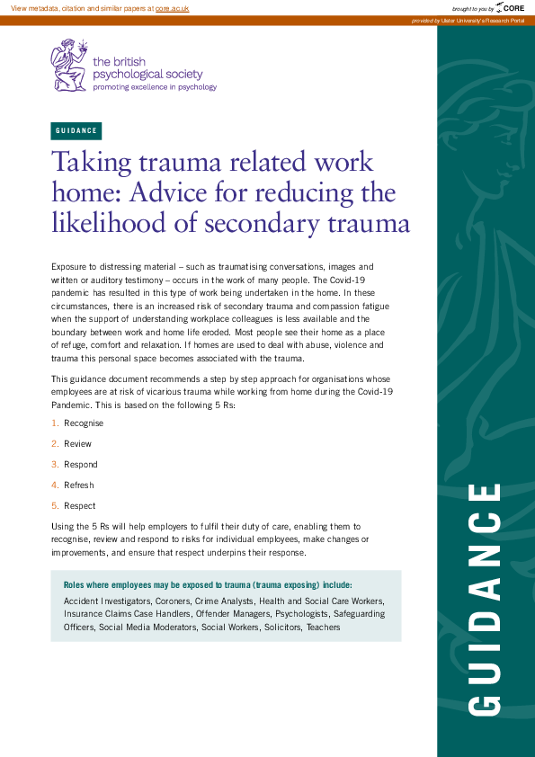 (PDF) Taking trauma related work home: Advice for reducing the ...