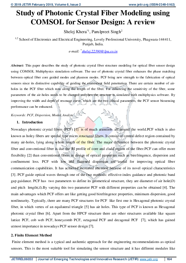(PDF) Study of Photonic Crystal Fiber Modeling using COMSOL for Sensor Design: A review