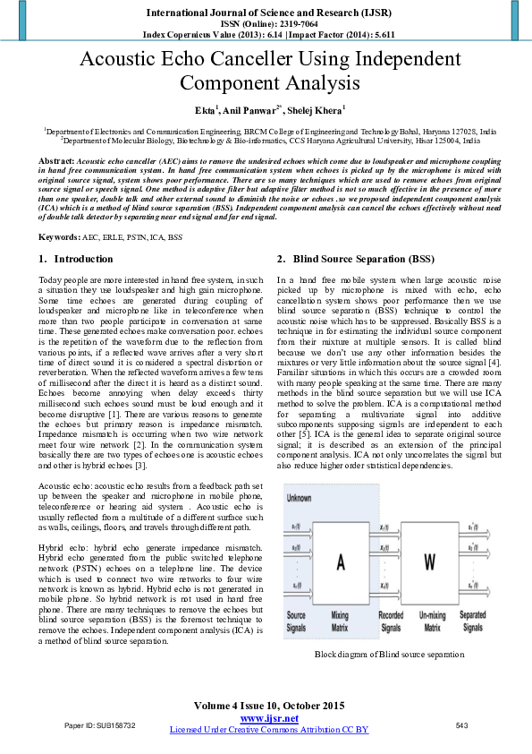 (PDF) Acoustic Echo Canceller Using Independent Component Analysis