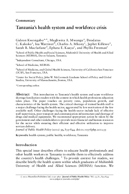(PDF) Tanzania's health system and workforce crisis