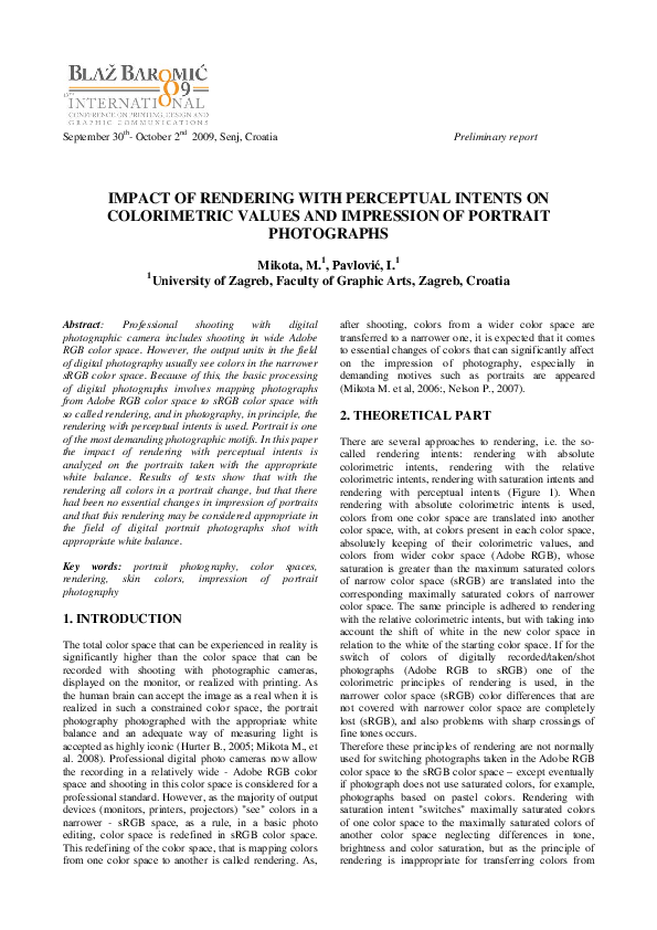 (PDF) Impact of Rendering with Perceptual Intents on Colorimetric ...
