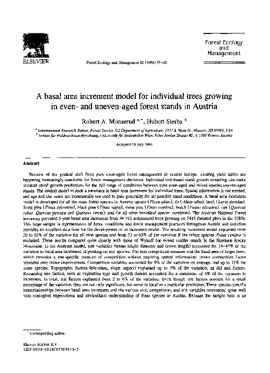 Pdf A Basal Area Increment Model For Individual Trees Growing In Even