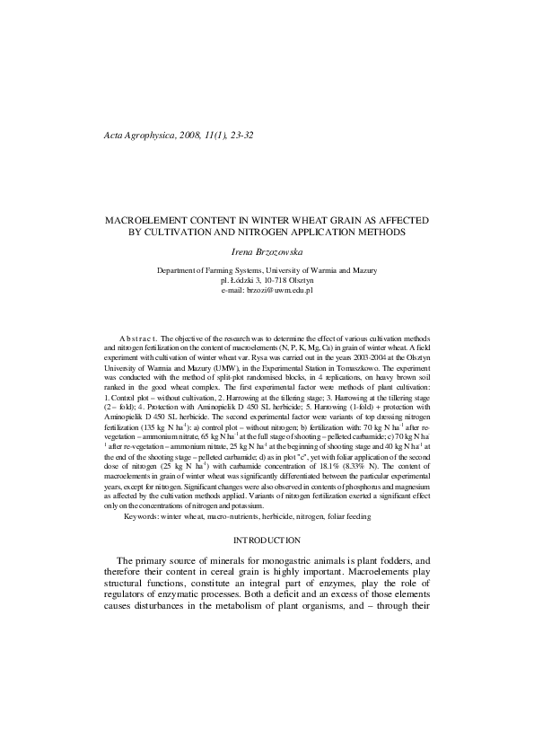 (PDF) Macroelement Content in Winter Wheat Grain as Affected by ...