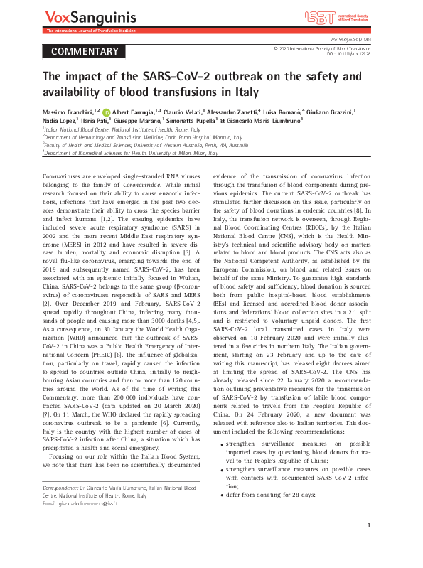 (PDF) The impact of the SARS‐CoV‐2 outbreak on the safety and ...