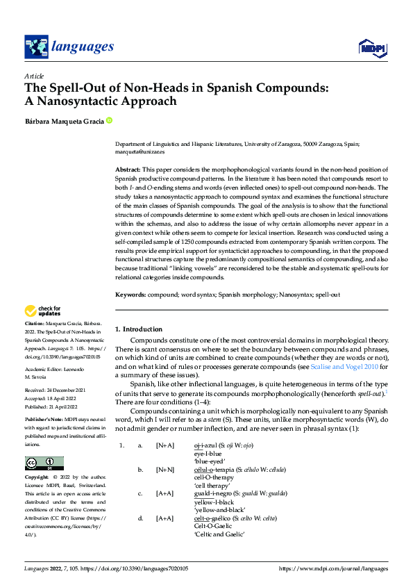 (PDF) The Spell-Out of Non-Heads in Spanish Compounds: A Nanosyntactic ...