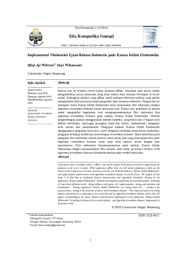 (PDF) Edu Komputika Journal Implementasi Otokoreksi Ejaan Bahasa Indonesia pada Kamus Istilah ...