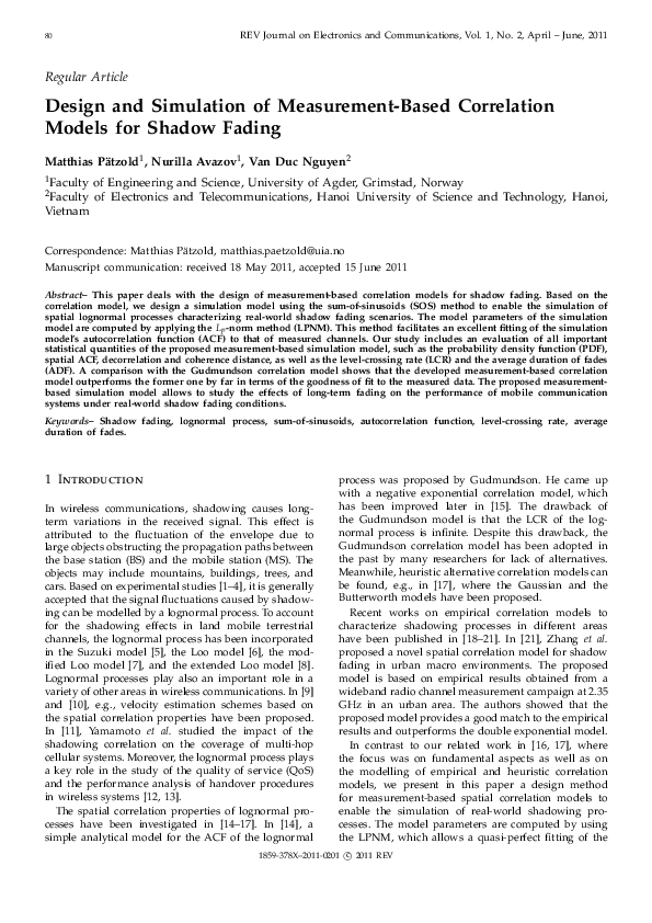 (PDF) Design and Simulation of Measurement-Based Correlation Models for Shadow Fading