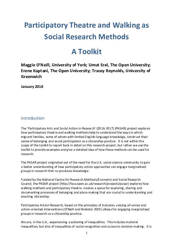(PDF) Participatory Theatre and Walking as Social Research Methods - A ...