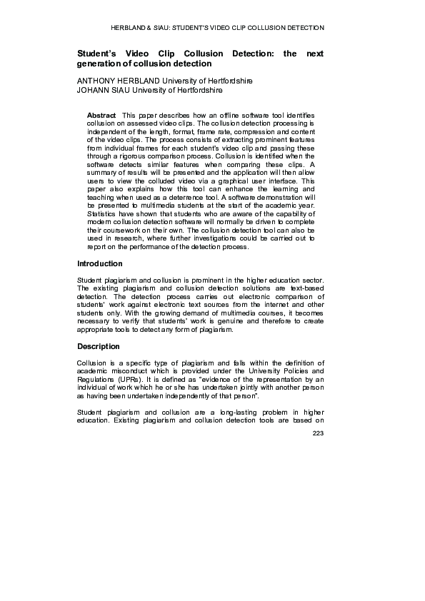 (PDF) Student's video clip collusion detection: the next generation of ...