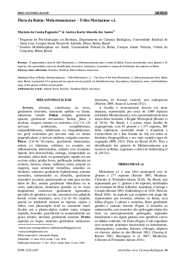 (PDF) Flora da Bahia: Melastomataceae – Tribo Merianieae s.l | ANDREA ...