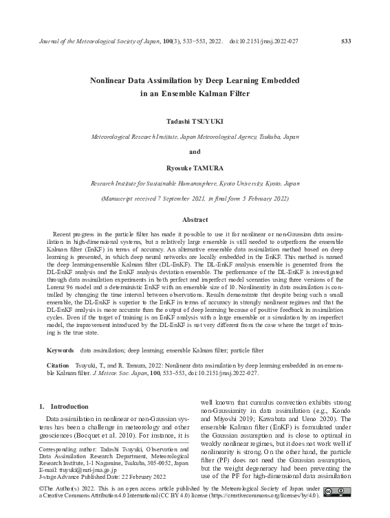 (PDF) Nonlinear Data Assimilation by Deep Learning Embedded in an Ensemble Kalman Filter