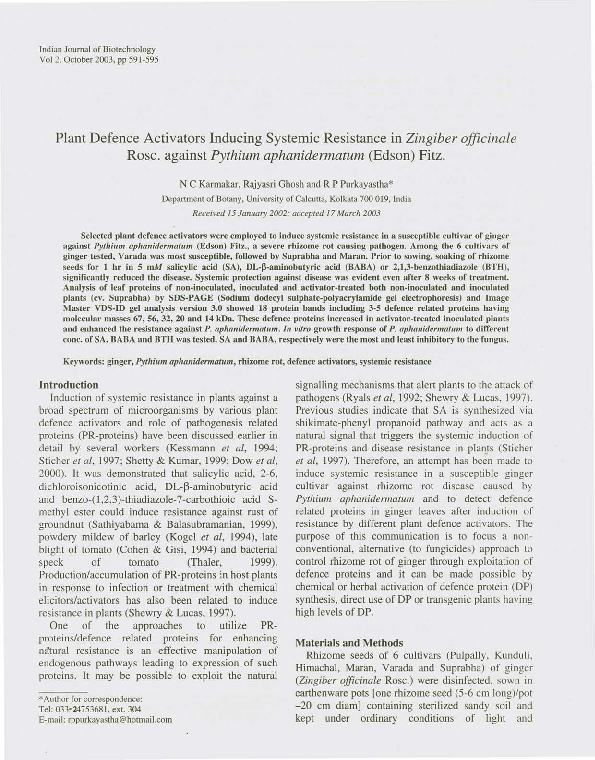 (PDF) Plant Defence Activators Inducing Systemic Resistance in Zingiber ...