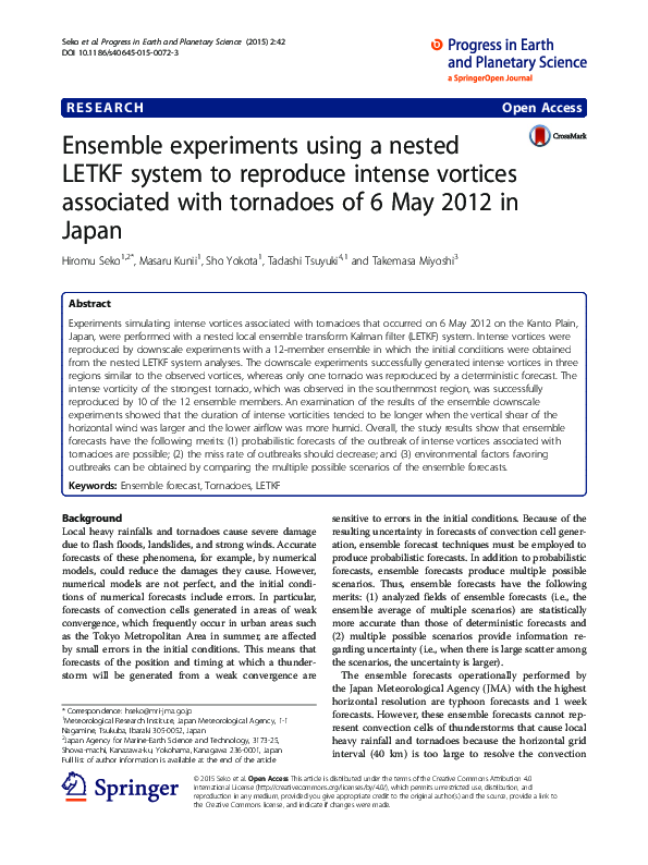 (PDF) Ensemble experiments using a nested LETKF system to reproduce intense vortices associated ...