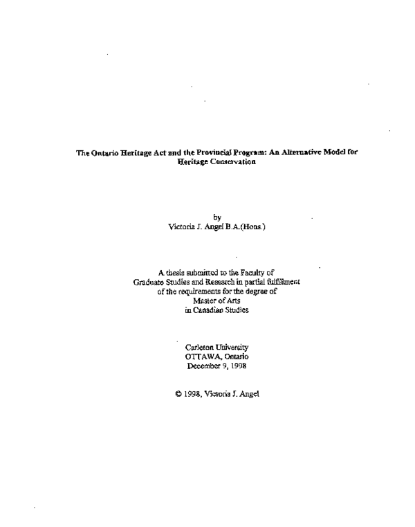(PDF) The Ontario Heritage Act and the provincial program: an ...