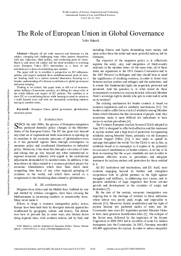 (PDF) The Role Of European Union In Global Governance